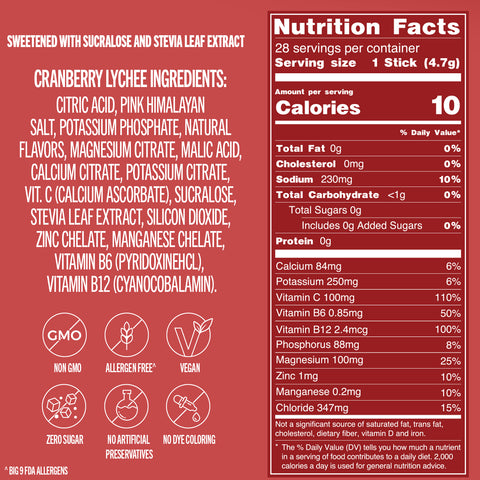 28 Count Sugar Free Cranberry Lychee Electrolyte Drink Mix – Trevi